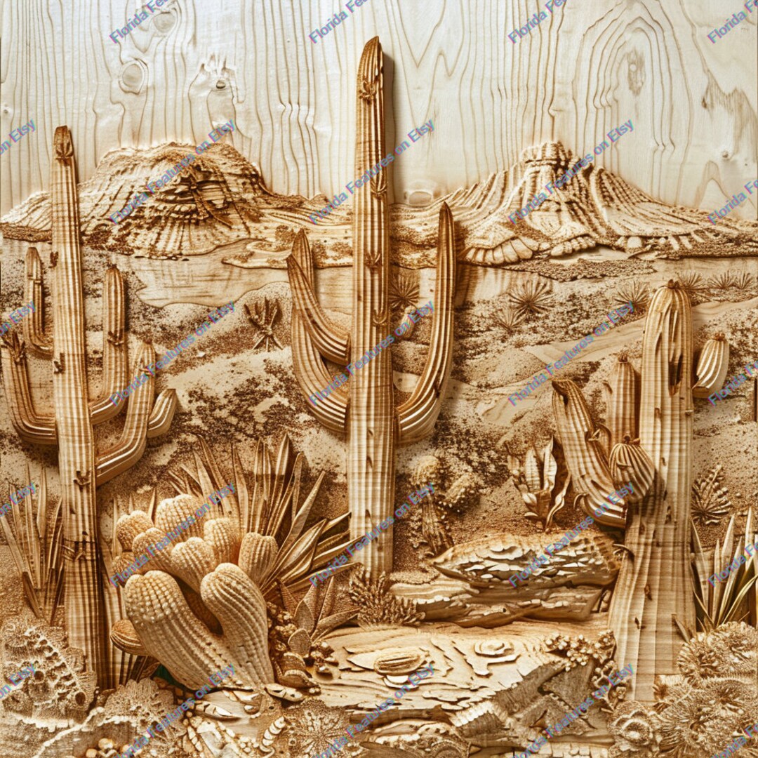 Succulents Cactus Mountains Plateau | 3D Illusion | Laser Etch SVG PNG ...