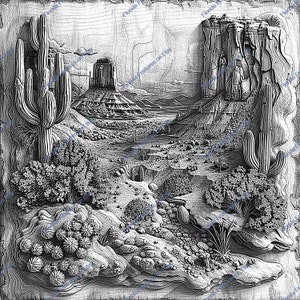 Succulents Cactus Desert Plateau | 3D Illusion | Laser Etch SVG PNG ...