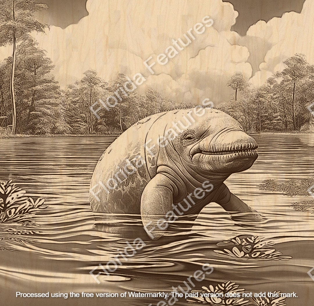 Cute Florida Manatee in Water, Laser Etch Burn Wood Files, Quality ...