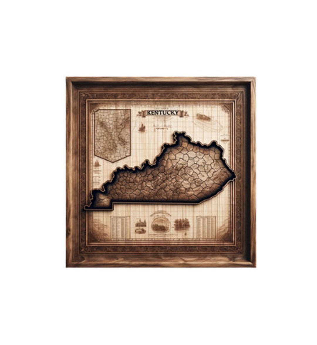 Kentucky 3D Map Picture Wood Framed State USA | 3D Illusion | Laser ...