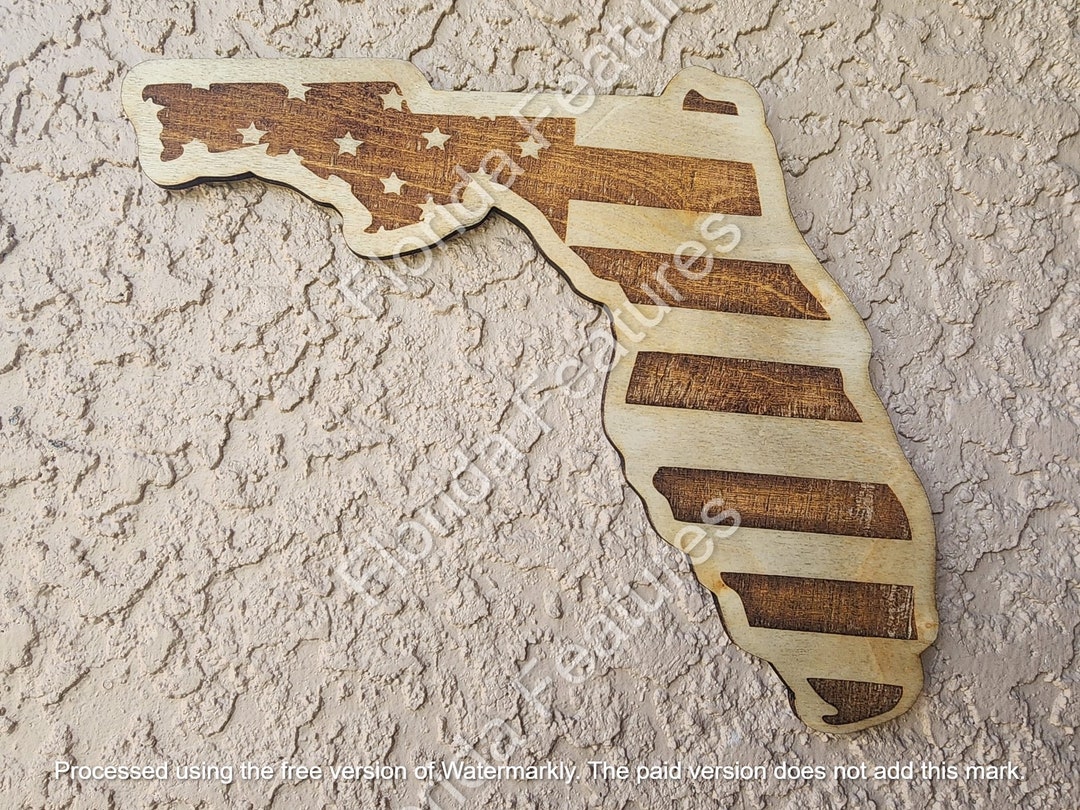 Florida Map, Laser Burn Etch Wood File, American Flag, Carved Look ...