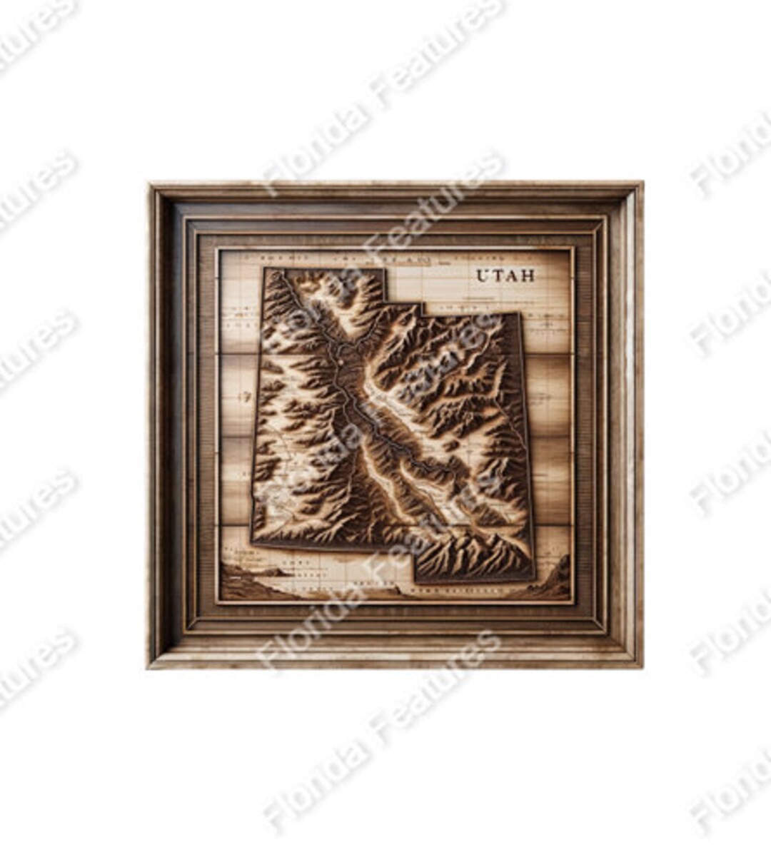 Utah Bee Hive 3D Map Picture Wood Framed State USA 3D Illusion Laser ...