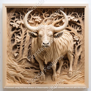 3D Bull Wood Carving Laser Cut File (PNG, SVG) - Etsy