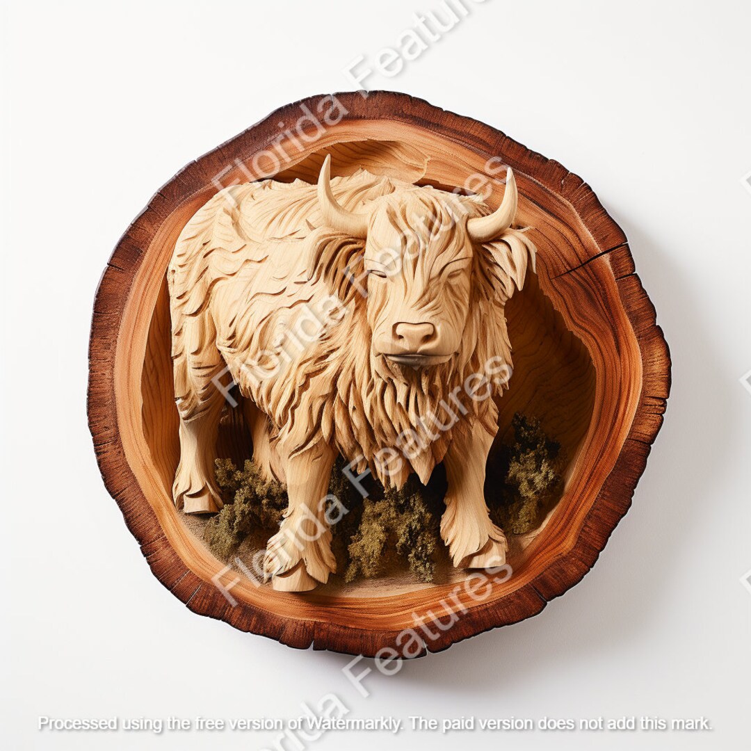 Full Sized Scottish Highland Cow Cattle, Live Edge Wood, Cut Laser Etch ...