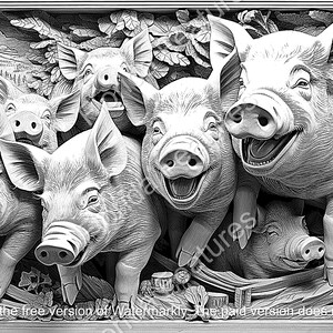 Cute Farm Animals Pigs, Laser Etch, Carved Look, Faith, Digital ...