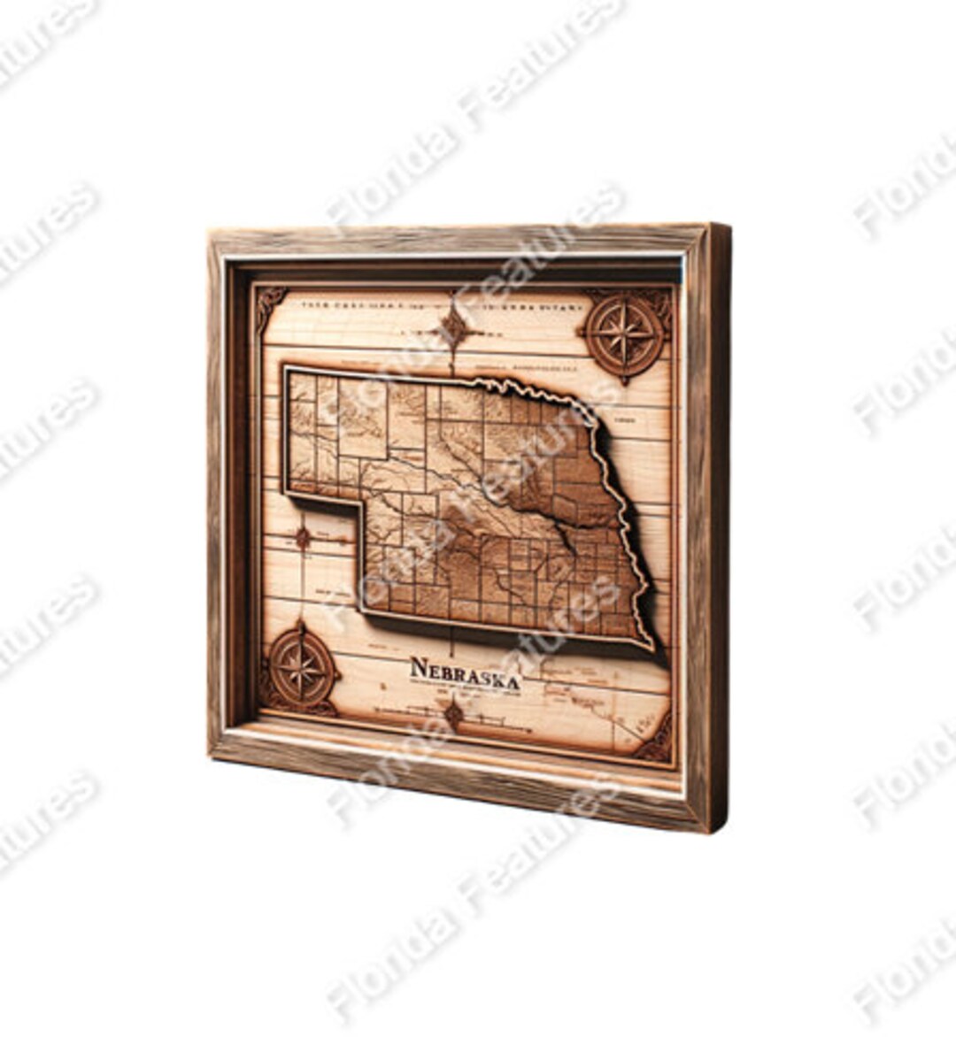 Nebraska 3D Map Picture Wood Framed State USA | 3D Illusion | Laser ...