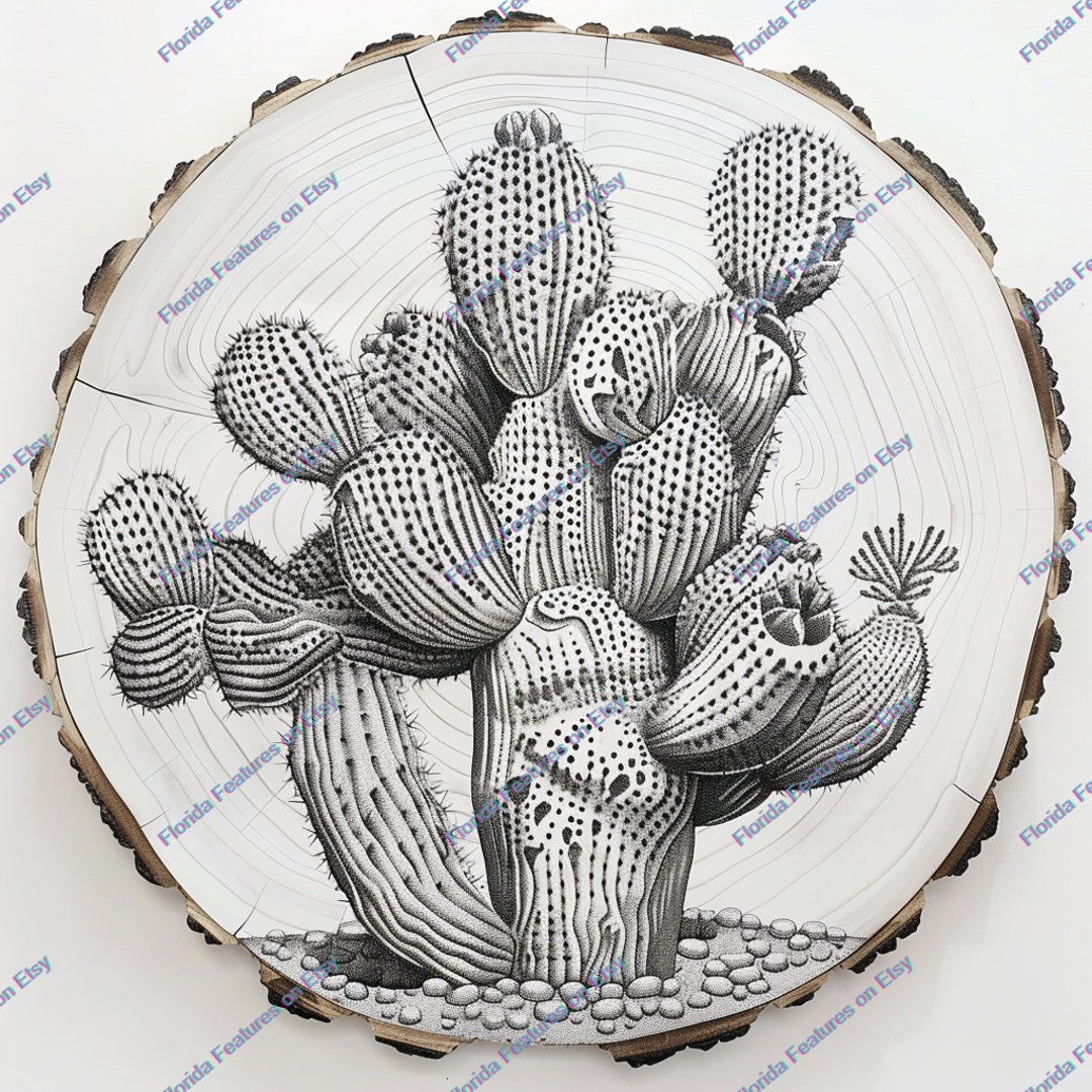 Round Live Edge Cactus Succulents | 3D Illusion | Laser Etch SVG PNG ...
