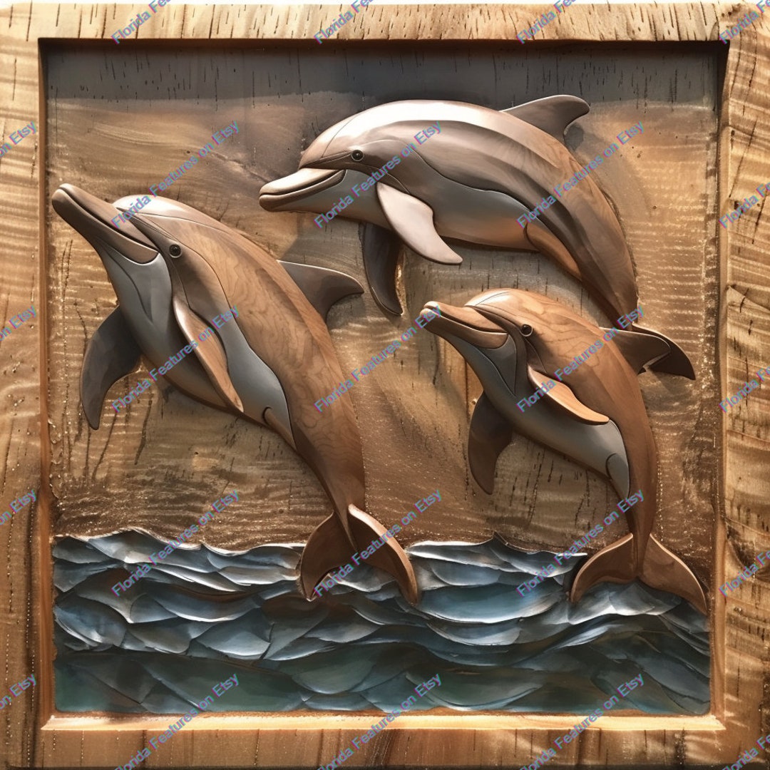 Framed Jumping Dolphins in Water Frame | 3D Illusion | Laser Etch SVG ...