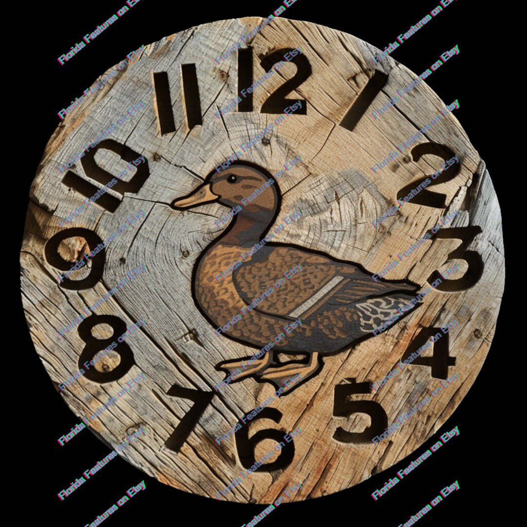 Wood Wall Clock | Cute Duck Hunting Clock | 3D Illusion | Laser Burn ...