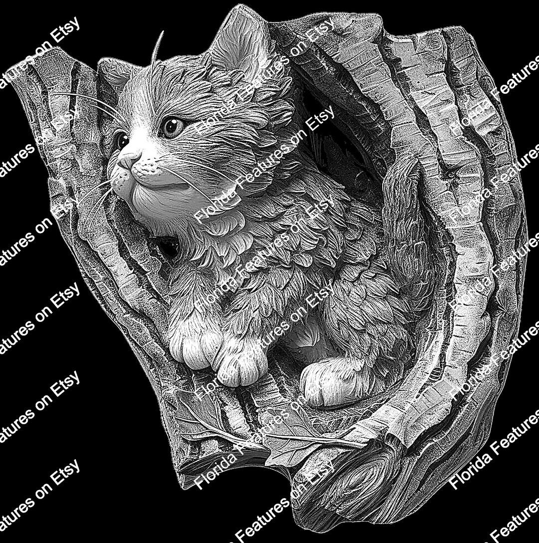 Cute Kitten Cat Tree | 3D Illusion | Laser Engrave PNG Digital File ...