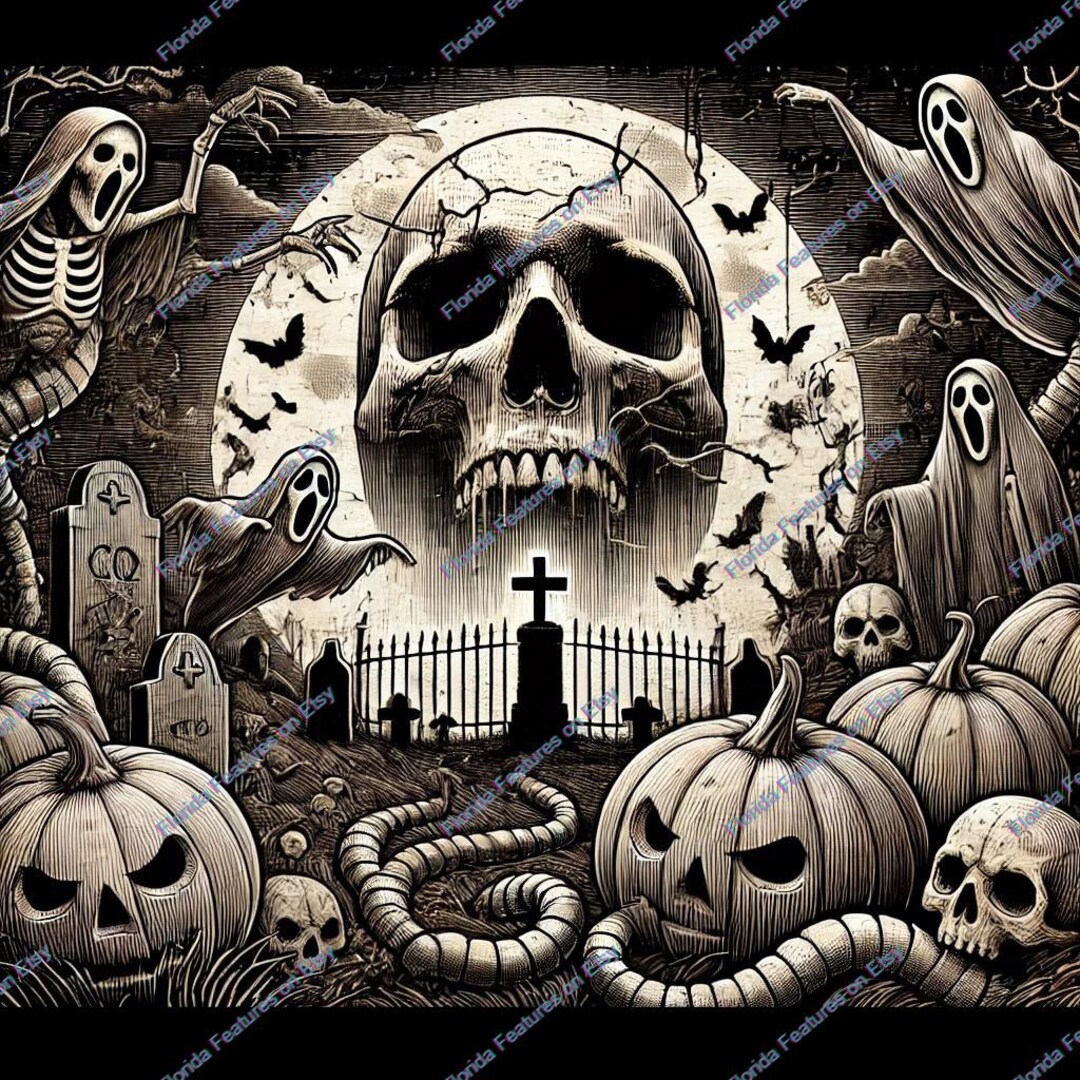 Spooky Skull Cemetery Wood Panel | 3D Illusion | Laser Etch SVG PNG ...