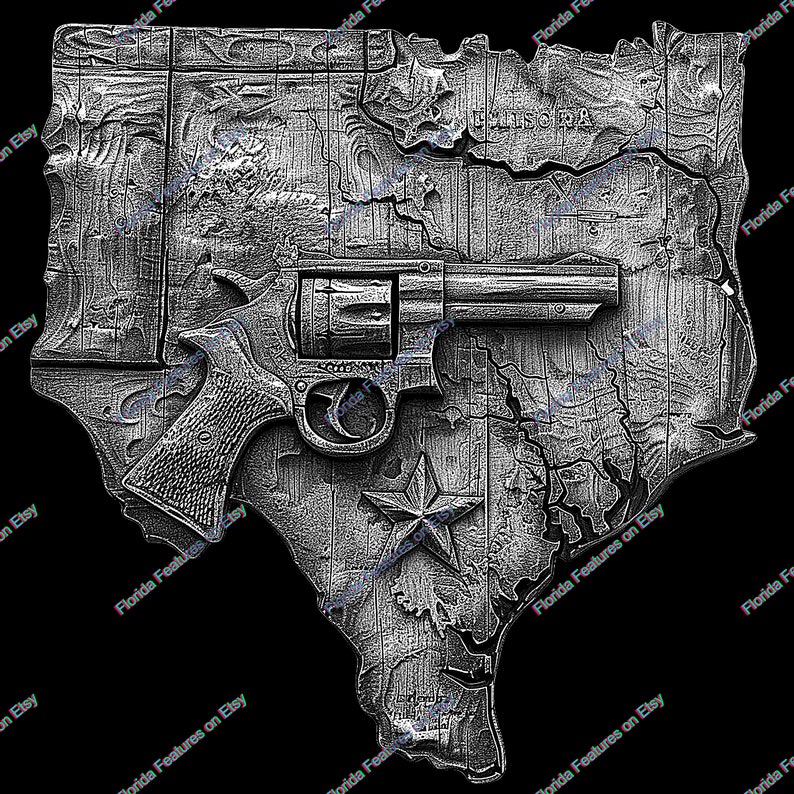 Texas Map Gun Rights 2nd Amendment | 3D Illusion | Laser Etch SVG PNG ...