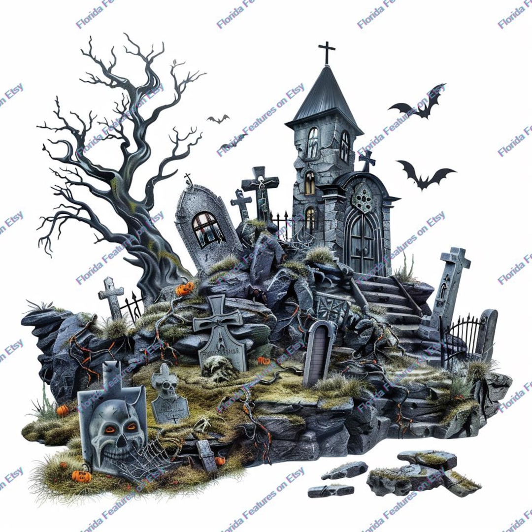 Spooky Halloween Cemetery Wood | 3D Illusion | Laser Etch SVG PNG ...