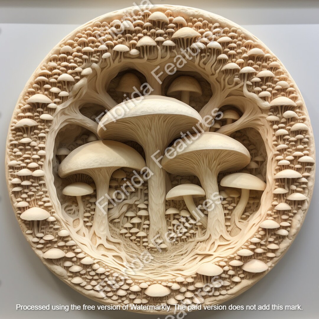Carved Look Etched, Laser Burn, Wild Mushrooms, Etch Wood File, Round ...