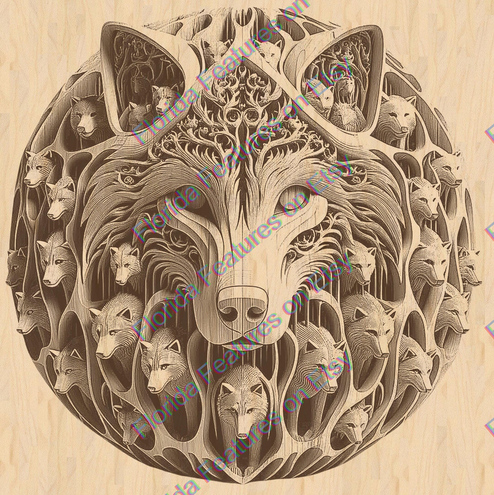 3D Wolf Wood Art: Laser Cut Engraving Design (PNG, SVG) - Etsy