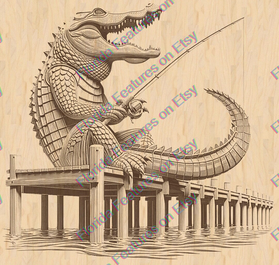 Cutout Gator Fishing Pier | 3D Laser | 3D Illusion PNG Digital File ...