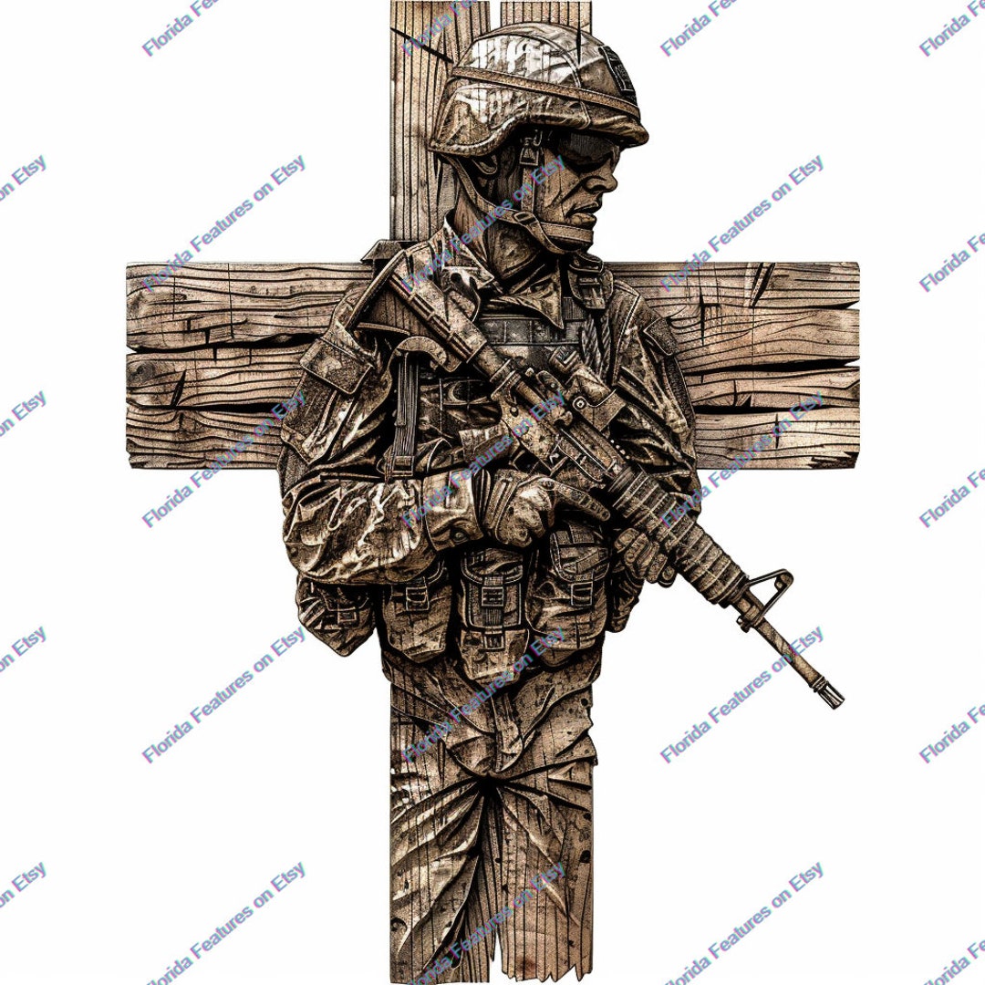 Fallen Soldier on Cross 3D Illusion: Laser Etch SVG PNG (digital Files ...