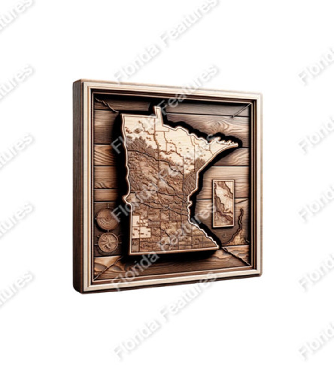 Minnesota 3D Map Picture Wood Framed State USA | 3D Illusion | Laser ...