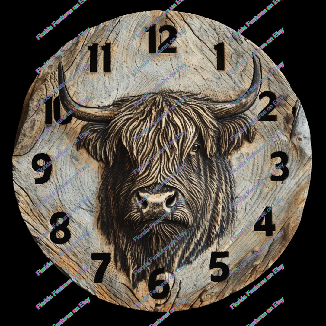 Wood Wall Clock | Farm Highland Cow Clock | 3D Illusion | Laser Burn ...