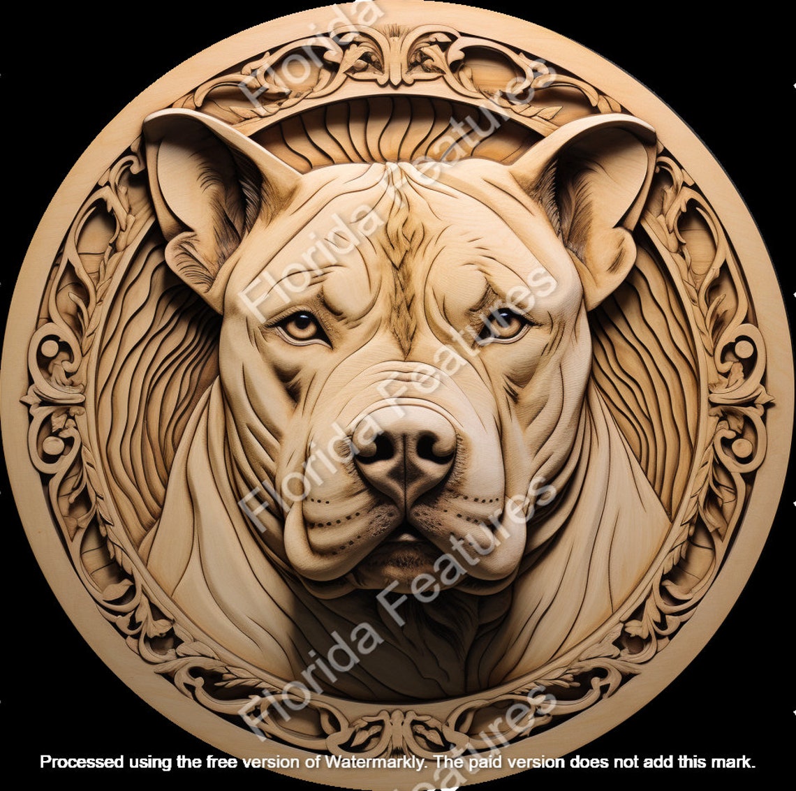 3D Pit Bull Carved Wood Look: Laser Cut File (PNG, SVG) - Etsy