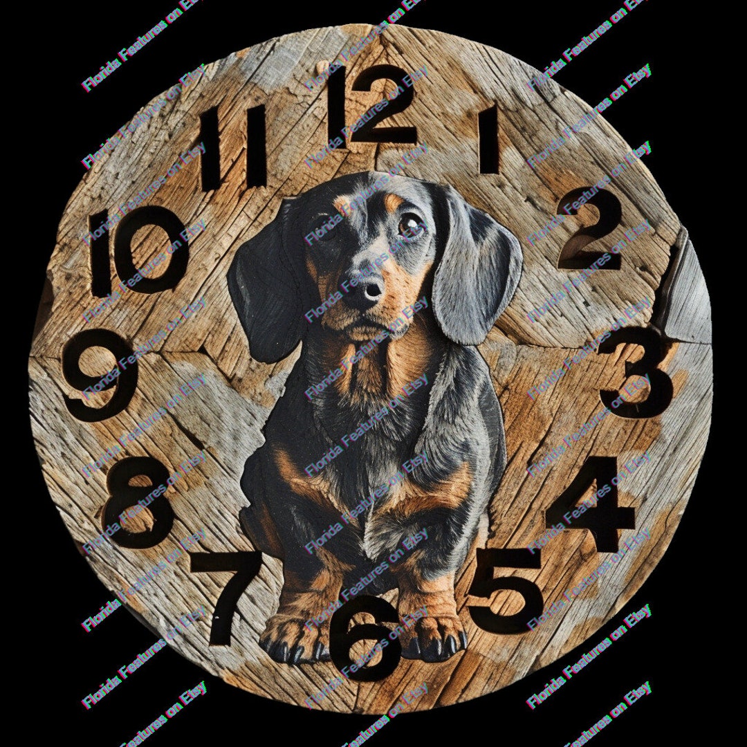 Wood Wall Clock | Cute Pet Dachshund Clock | 3D Illusion | Laser Burn ...