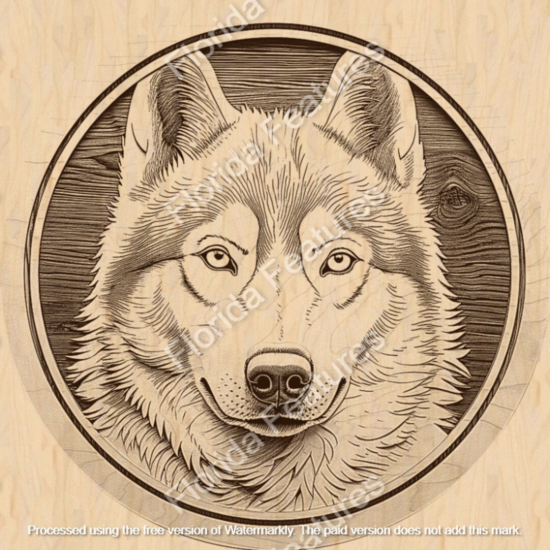 Siberian Husky, Easy Laser Burn Etch Wood File, Round Cut, Instant ...