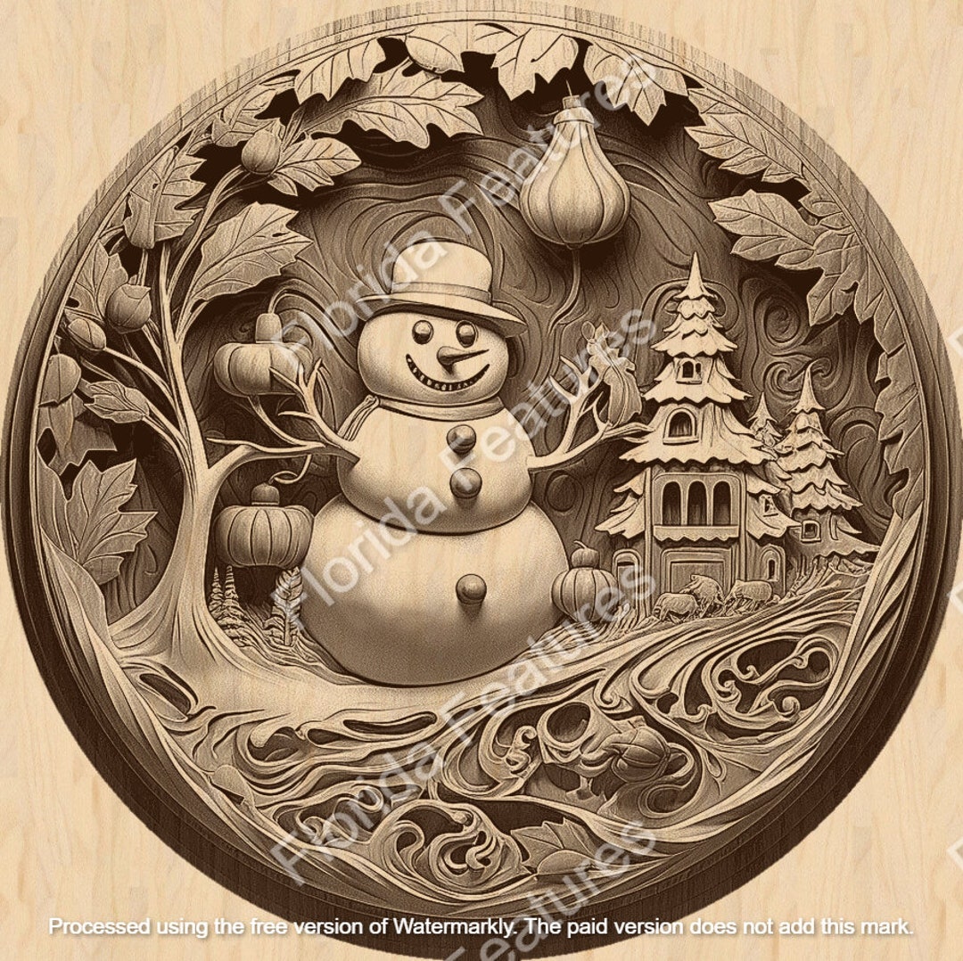 Glowforge Laser Etch Burn Carved Look, Winter Christmas Snowman 3D ...