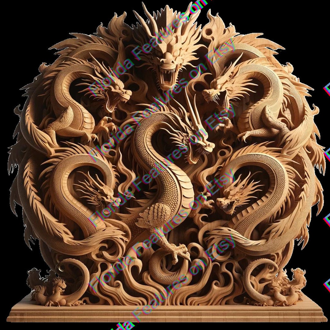 3D Dragon Carving: Mythical Laser Cut Design (SVG, PNG) - Etsy