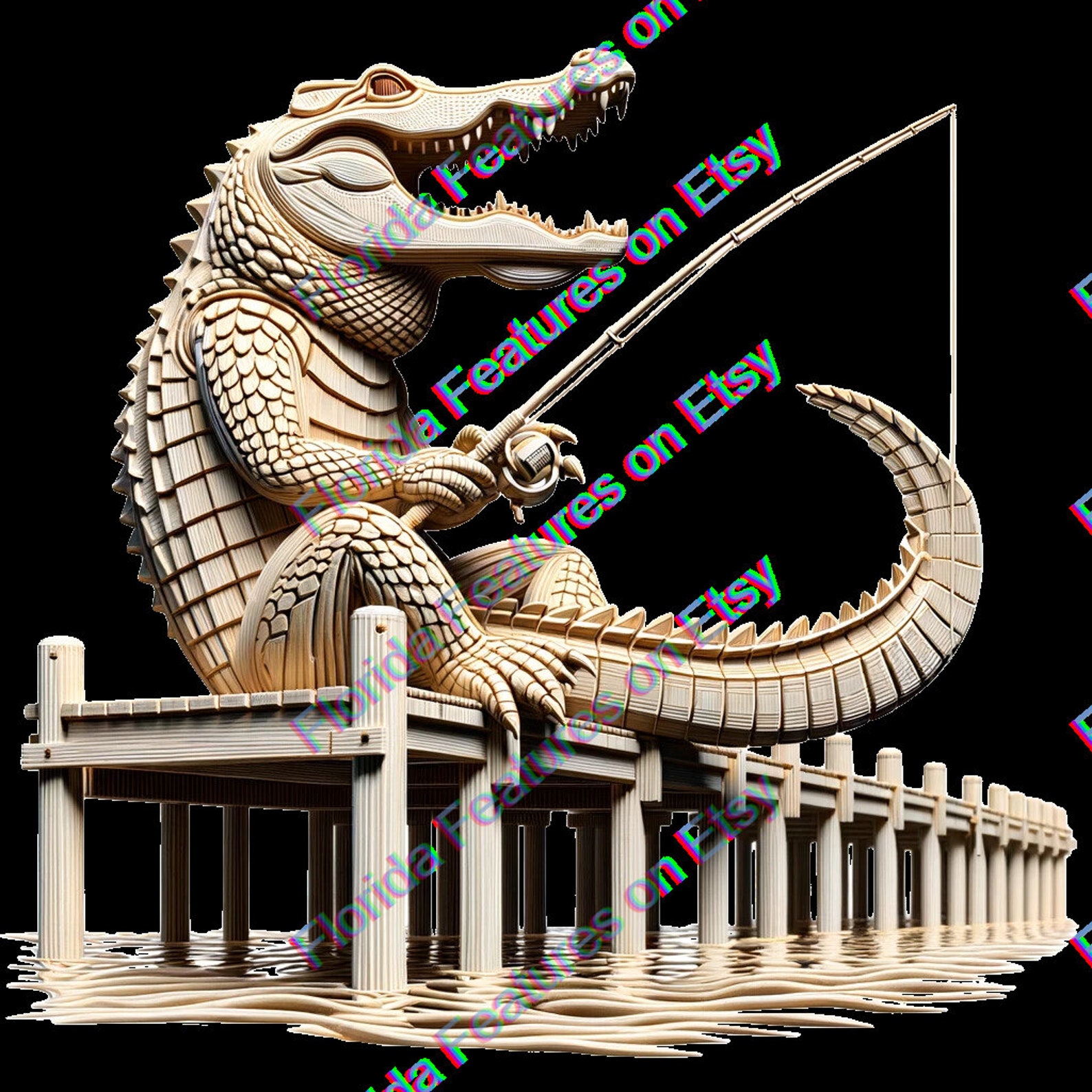 Gator Fishing Pier Laser Cut File: 3D Illusion SVG, PNG (digital ...