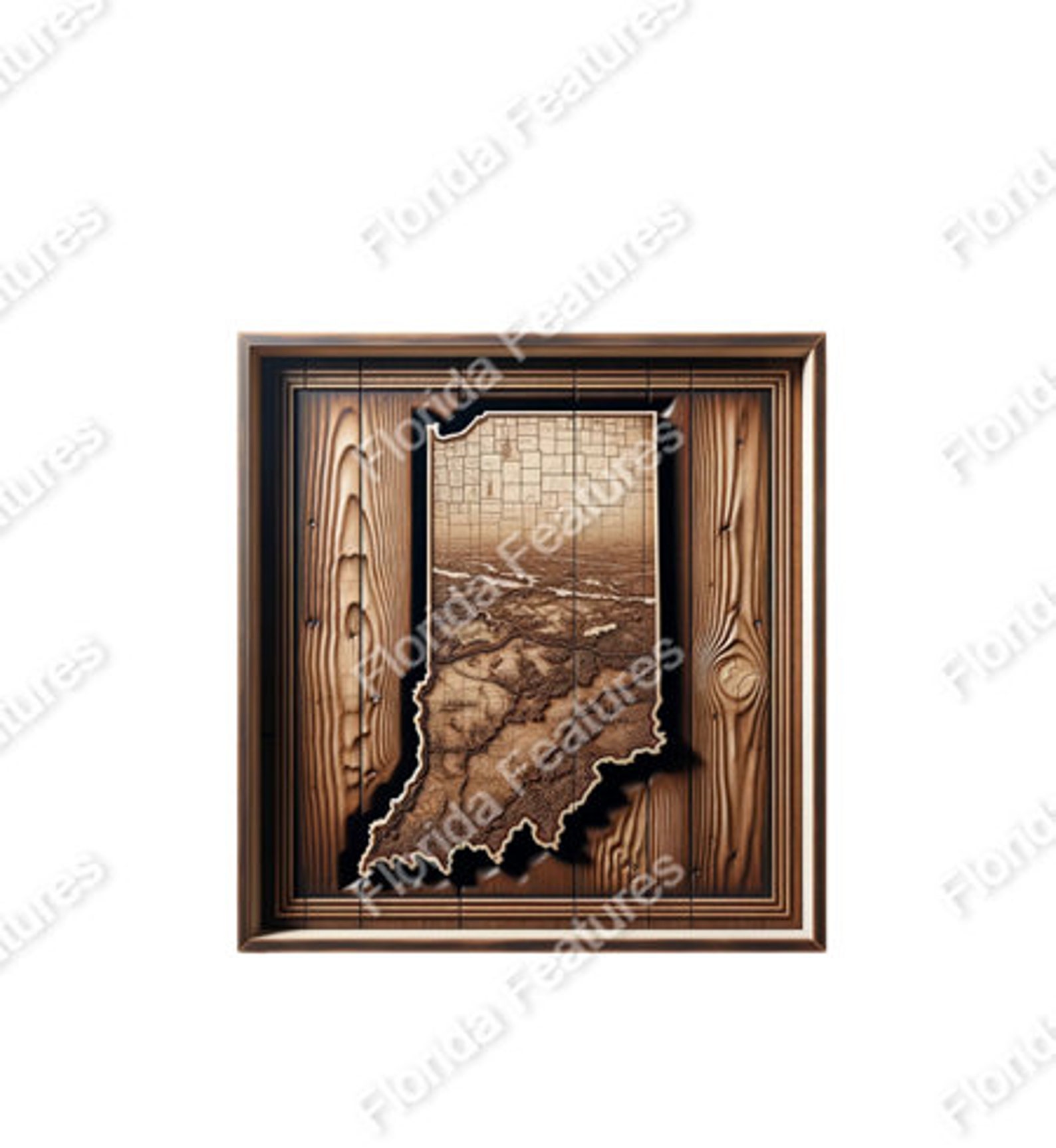 Indiana 3D Map Picture Wood Framed State USA | 3D Illusion | Laser Etch ...