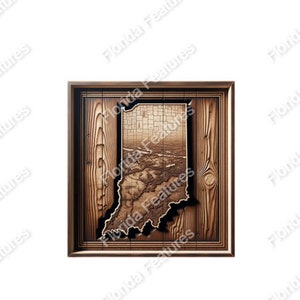 Indiana 3D Map Picture Wood Framed State USA | 3D Illusion | Laser Etch ...