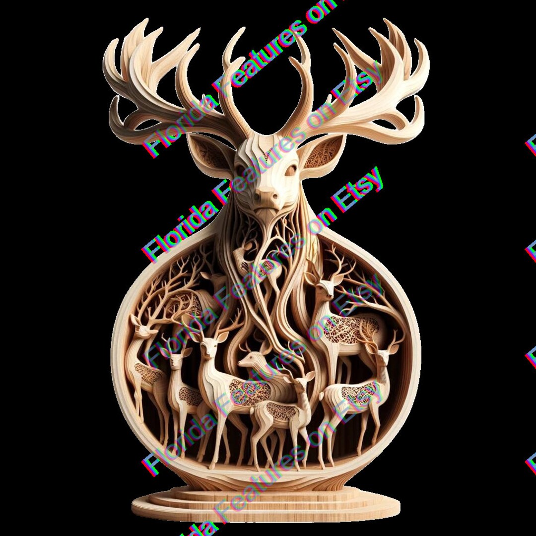 3D Deer Buck Doe Carved Look Gift for Him Her | 3D Illusion PNG Digital ...