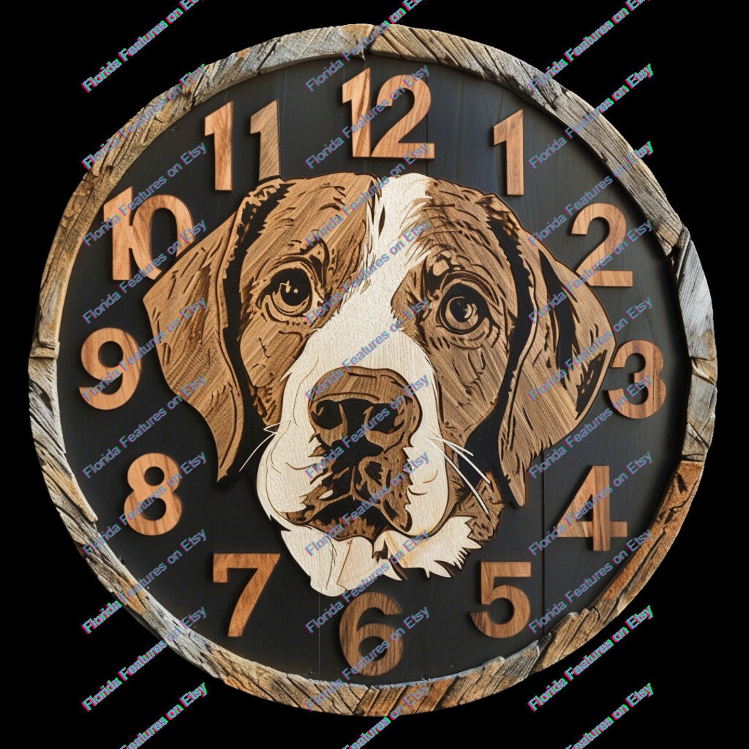 Beagle Wood Wall Clock: 3D Illusion Laser Cut Design (PNG, SVG, PDF) - Etsy