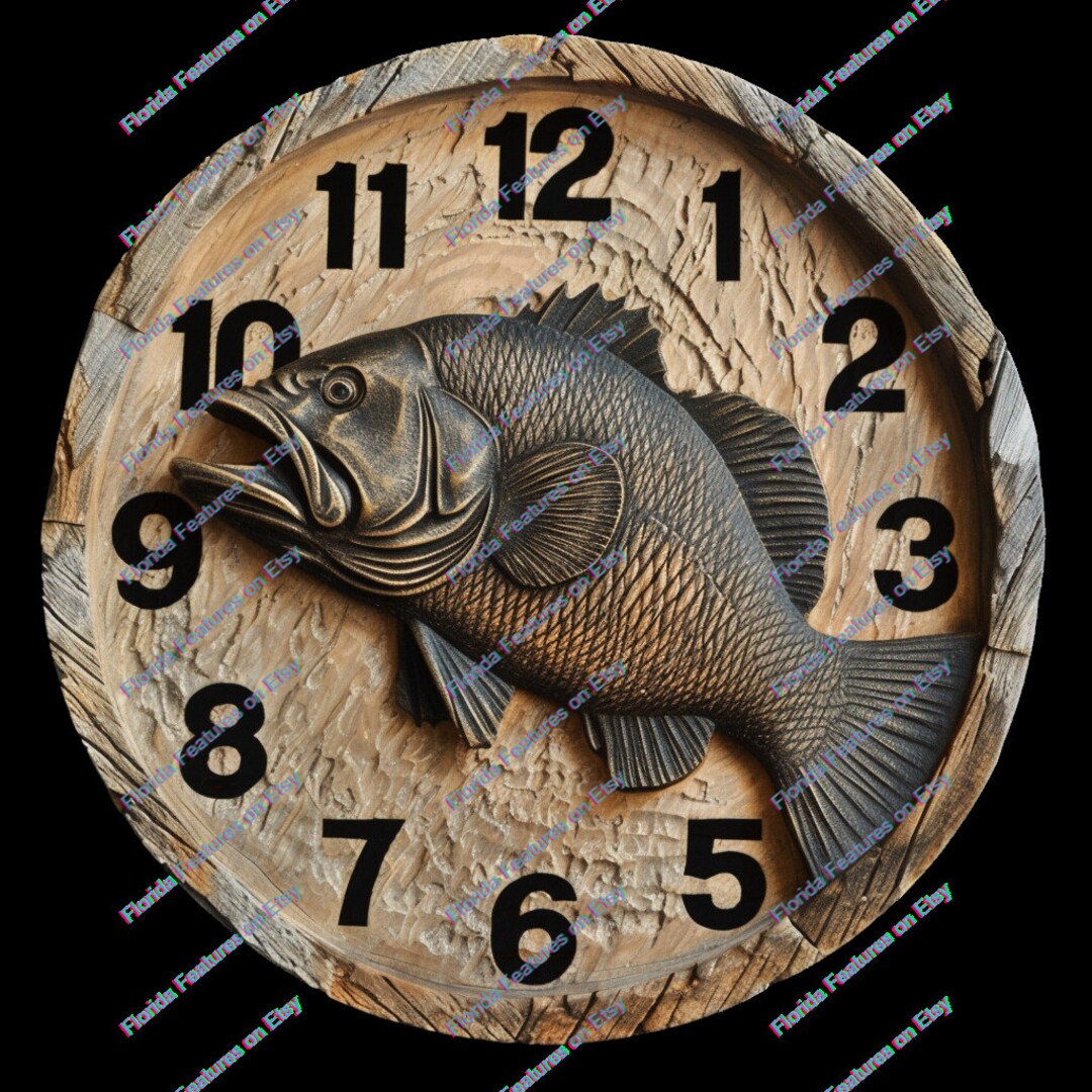 Wood Wall Clock | Large Mouth Bass Fish Clock | 3D Illusion | Laser ...