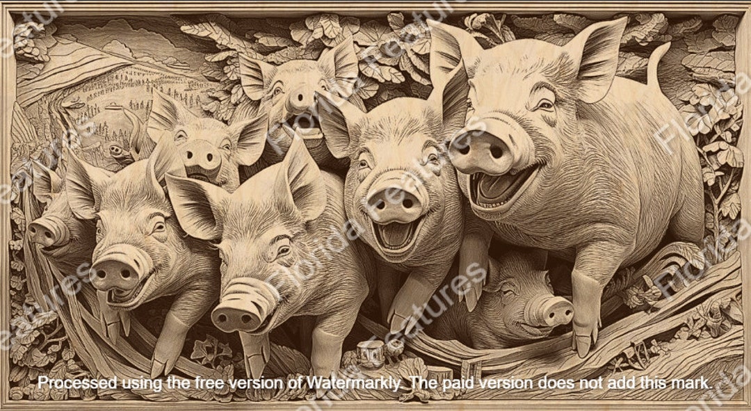 Cute Farm Animals Pigs, Laser Etch, Carved Look, Faith, Digital ...