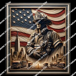 Fireman 3D Illusion American Flag | Laser Burn PNG Digital File ...