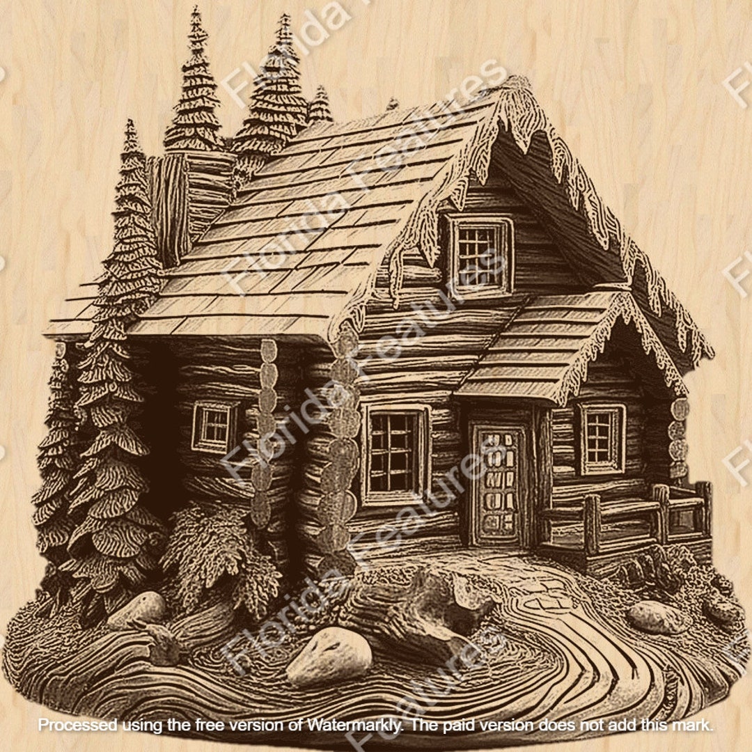 Old Rustic Log Wood Cabin Cutout, 300 DPI, Laser Etch Cut Burn Carved ...