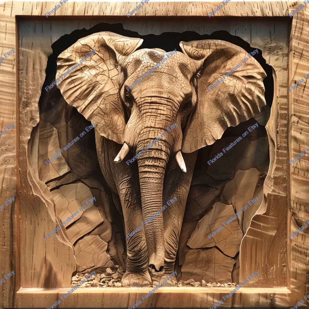Framed Large Elephant Frame | 3D Illusion | Laser Etch SVG PNG Format ...