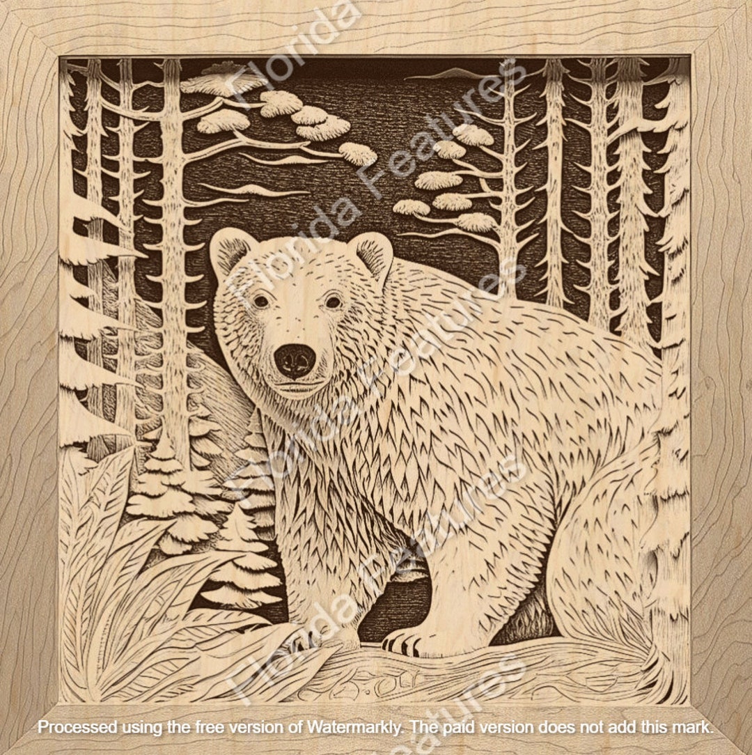 Laser Burn Etch Wood File, Wild Polar Bear, Carved Look, Easy Cut Image ...