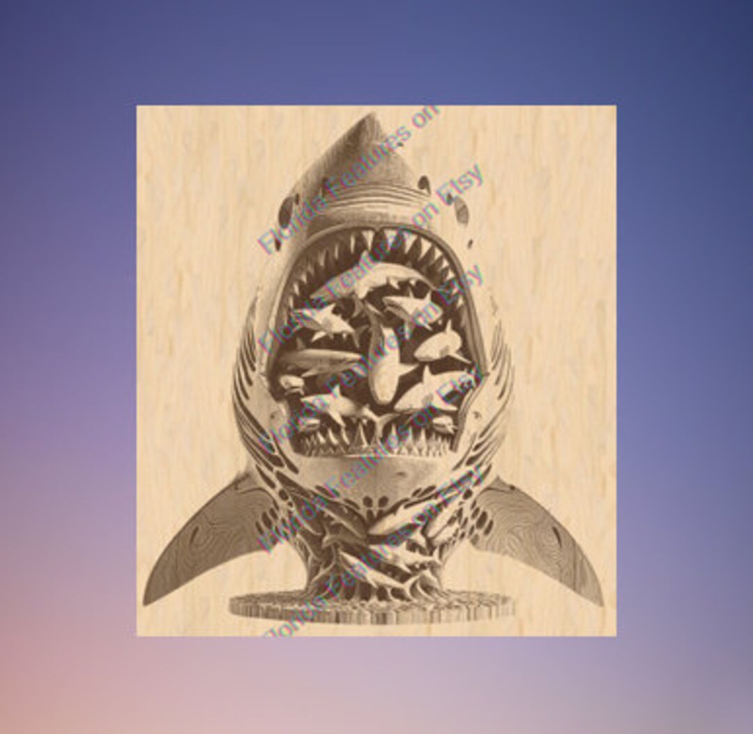 3D Great White Shark Wood Gift for Him Her Kids 3D Illusion PNG Digital ...