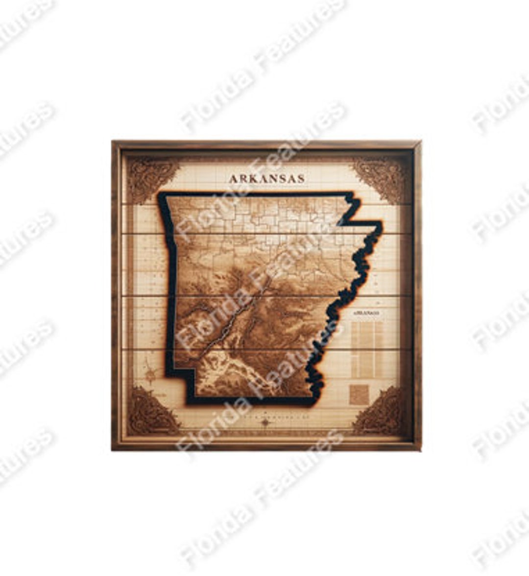 Arkansas 3D Map Picture Wood Framed State USA | 3D Illusion | Laser ...