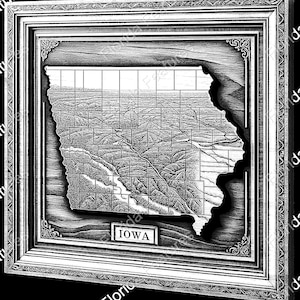 Iowa 3D Map Picture Wood Framed State USA | 3D Illusion | Laser Etch ...
