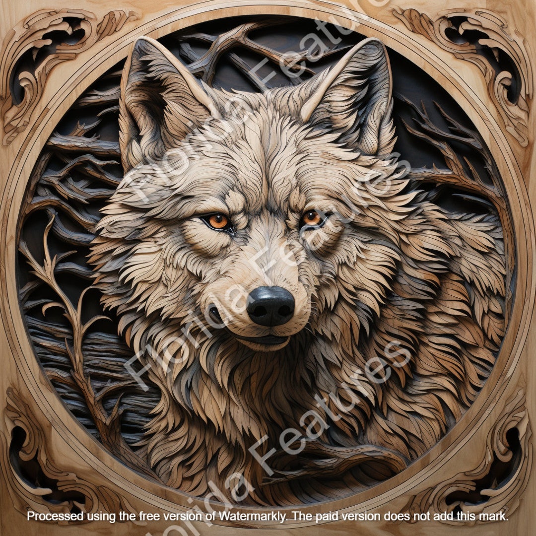 Laser Wolf Etched Omtech Laser Cut PNG Laser 3D Illusion Wood PNG ...
