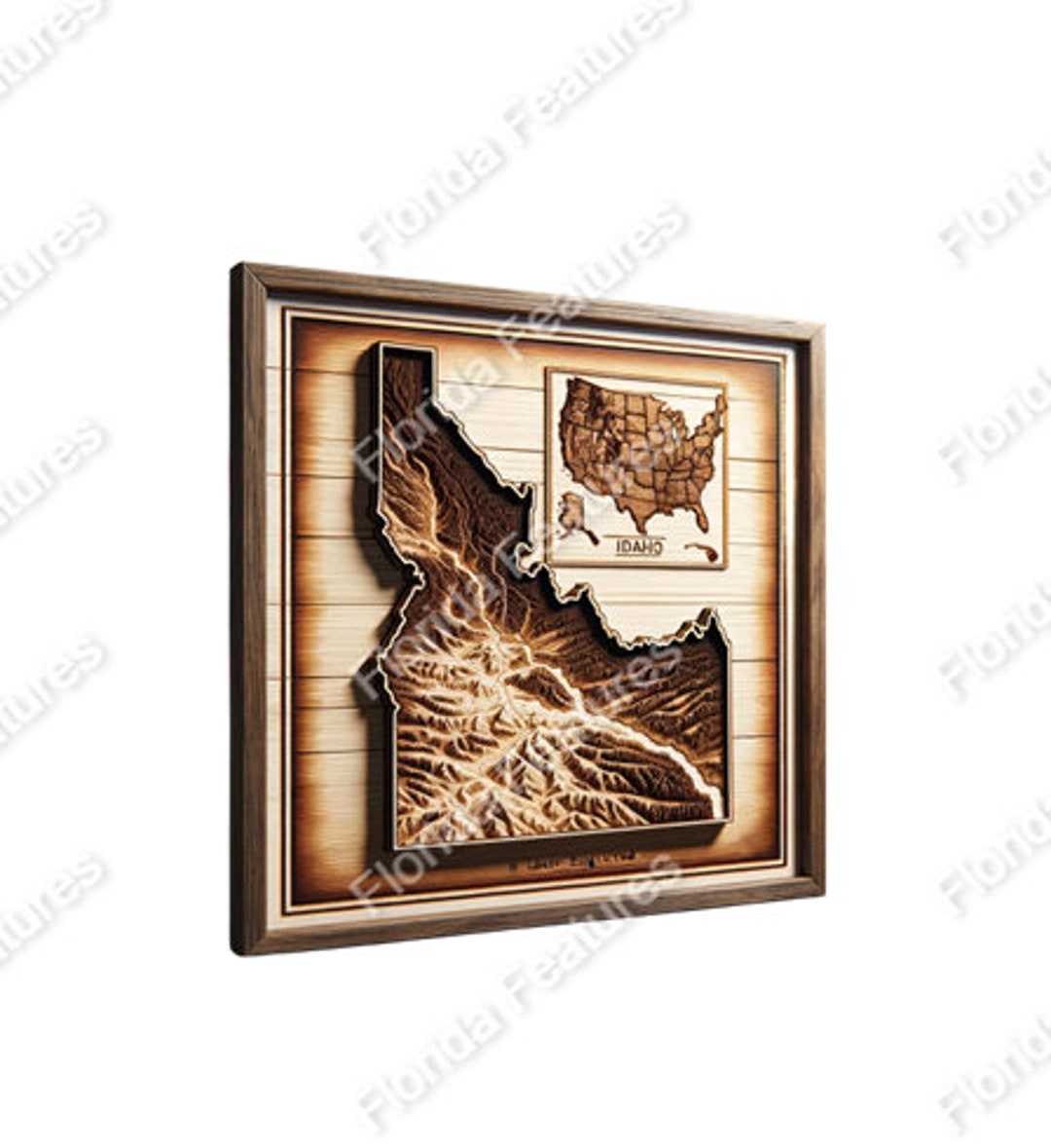 Idaho 3D Map Picture Wood Framed State USA | 3D Illusion | Laser Etch ...
