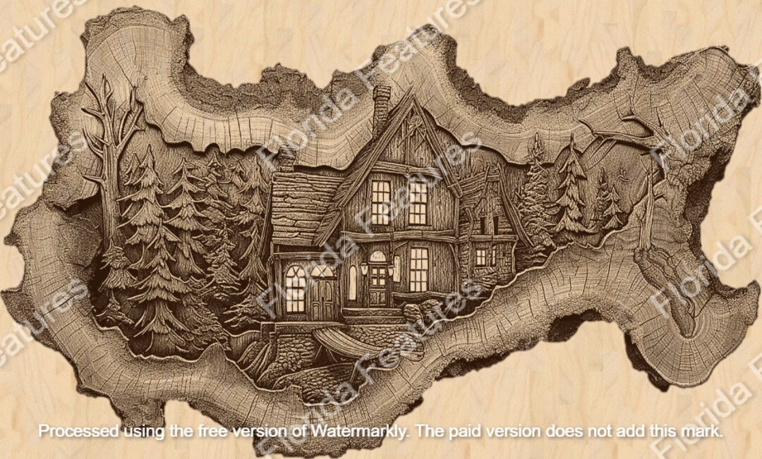 Live Edge Wood Log Cabin, Outline Cutout, 300 DPI, Laser Etch Cut Burn ...