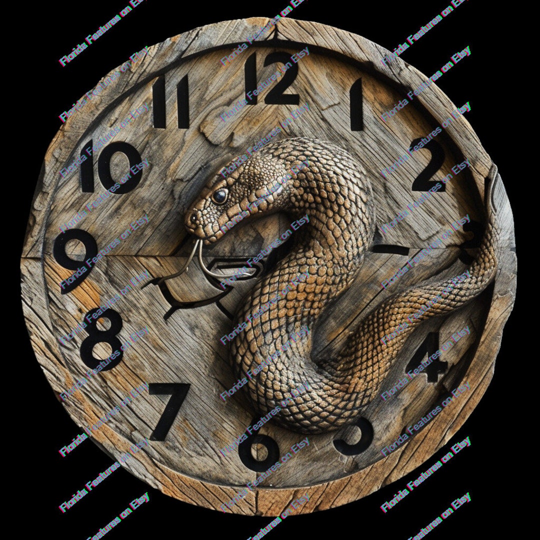 Wood Wall Clock | Wild 3D Snake Clock | 3D Illusion | Laser Burn PNG ...