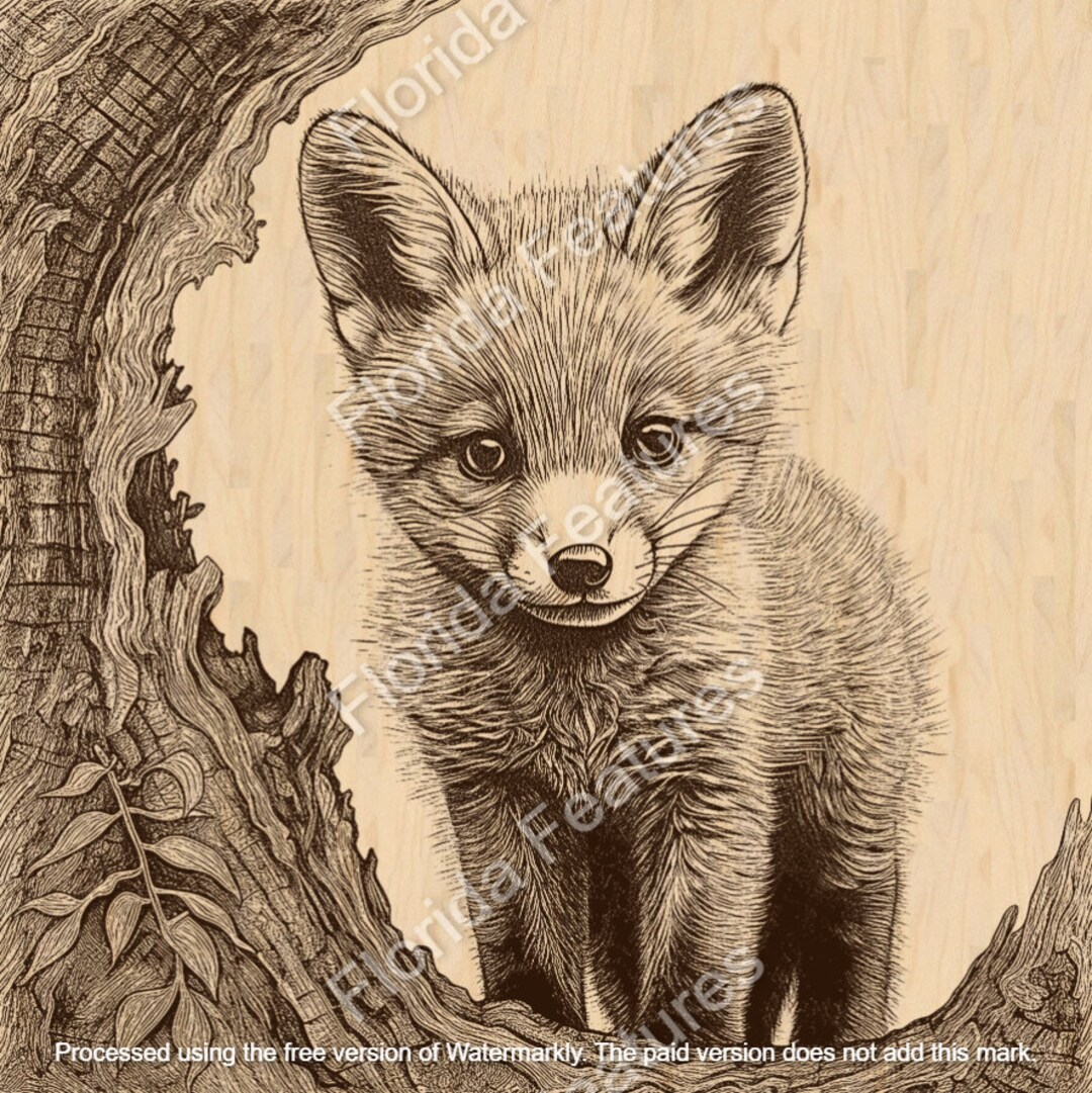 Carved Look, Laser Burn Etch Wood Files, Cute, Baby Fox, Easy Cut Image, Instant Download PNG ...