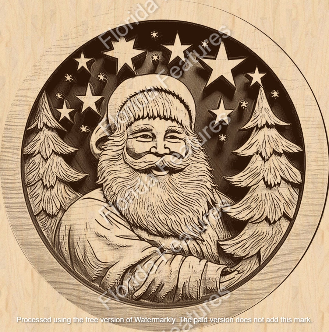 Carved Look, Laser Burn Etch Wood Files, Christmas Santa, Easy Cut ...