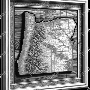 Oregon 3D Map Picture Wood Framed State USA | 3D Illusion | Laser Etch ...