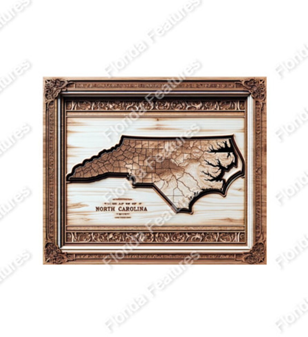 North Carolina 3D Map Picture Wood Framed State USA | 3D Illusion ...